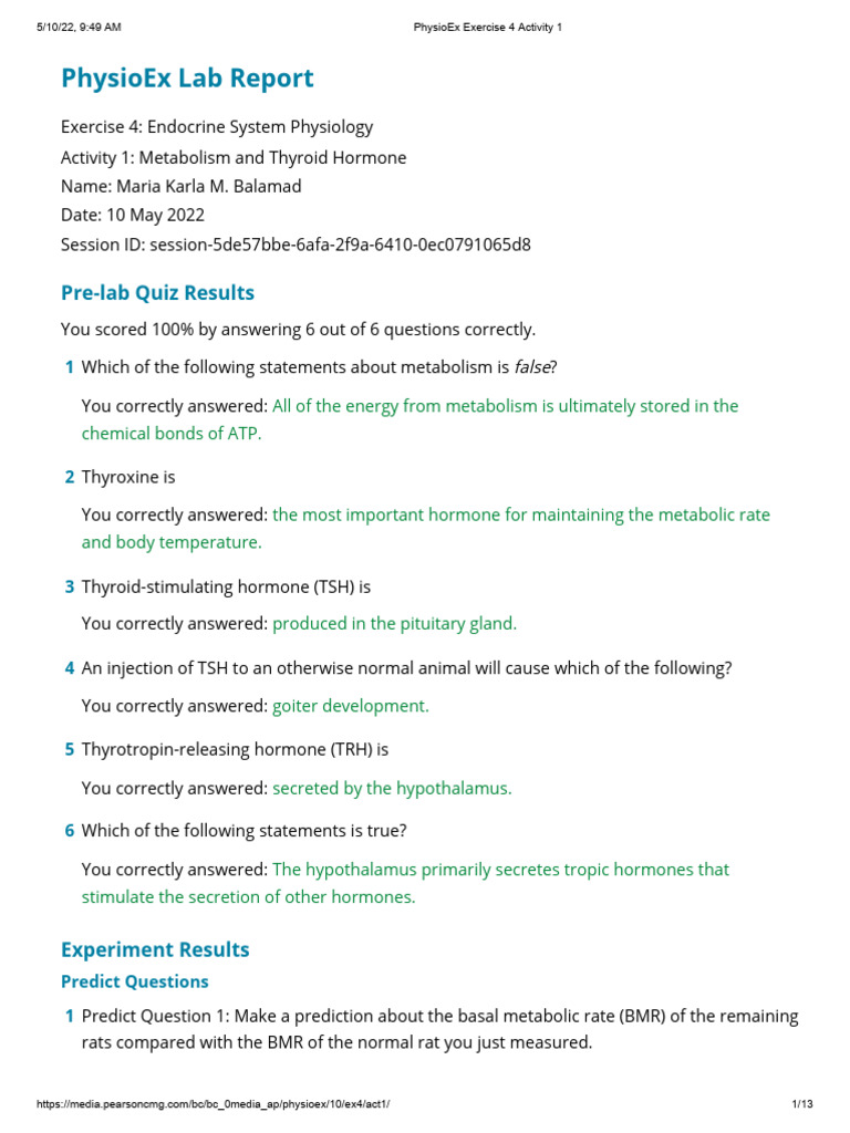 PhysioEx Exercise 4 Activity 1 - Balamad, Maria Karla M. | PDF | Thyroid Stimulating Hormone ...