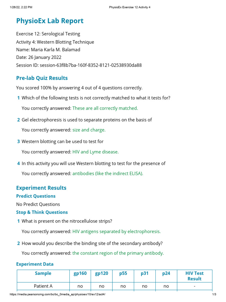PhysioEx Exercise 12 Activity 4 - Balamad, Maria Karla | PDF | Western ...