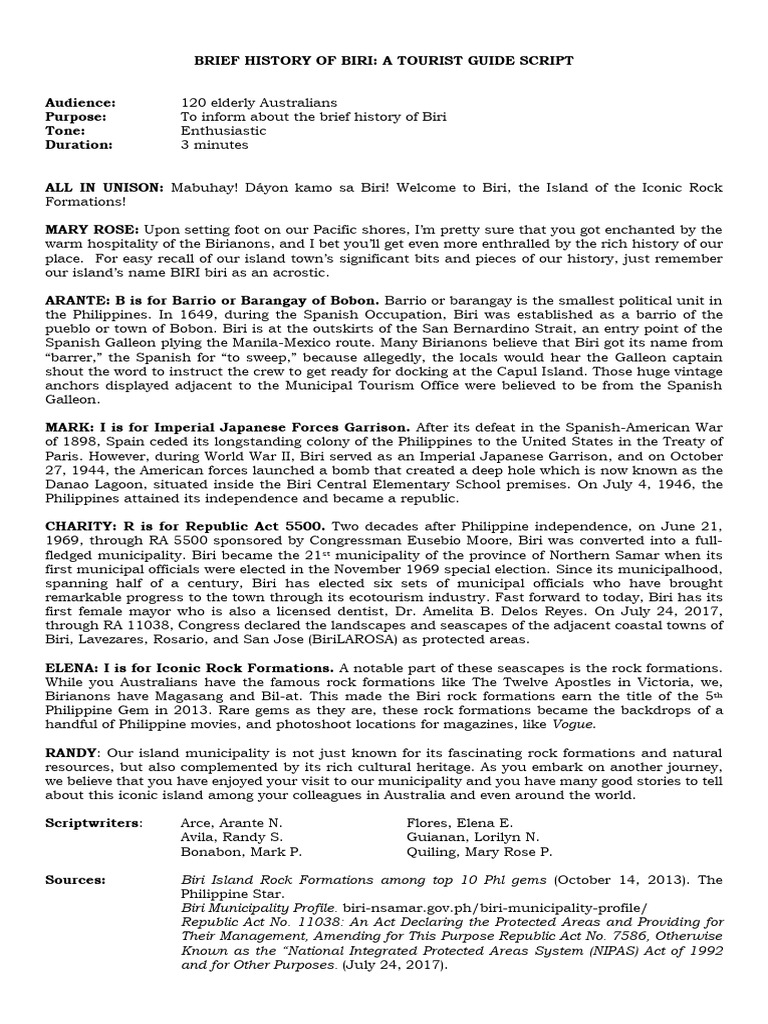 History of Biri - Tourist Guide Script | PDF