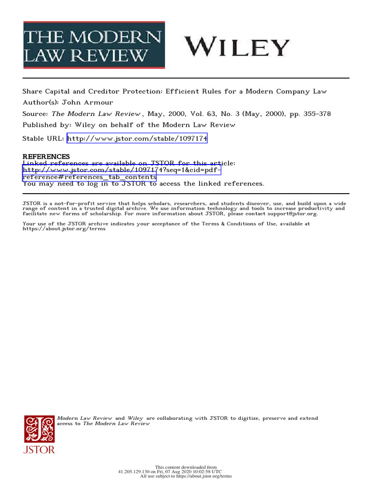 Share Capital and Creditor Protection Efficent Rules For A Modern ...