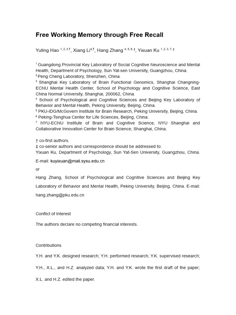 FreeWM NHB | PDF | Recall (Memory) | Memory