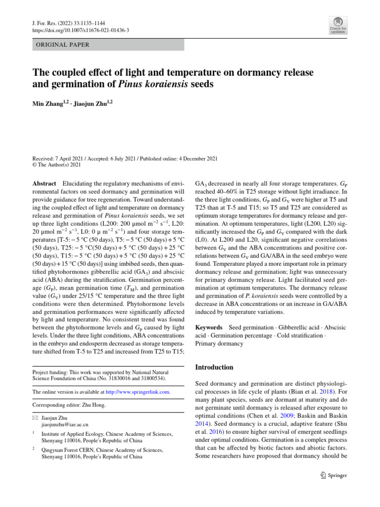The Coupled Effect of Light and Temperature On Dormancy Release and ...