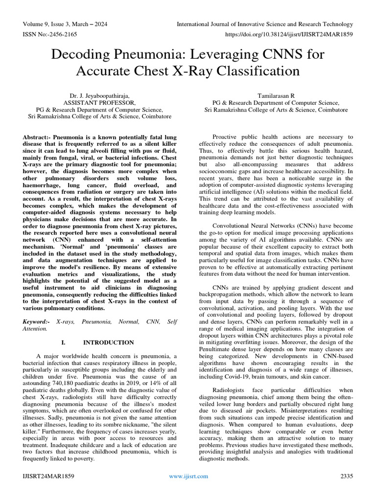 Decoding Pneumonia: Leveraging CNNS for Accurate Chest X-Ray Classification | PDF | Deep ...