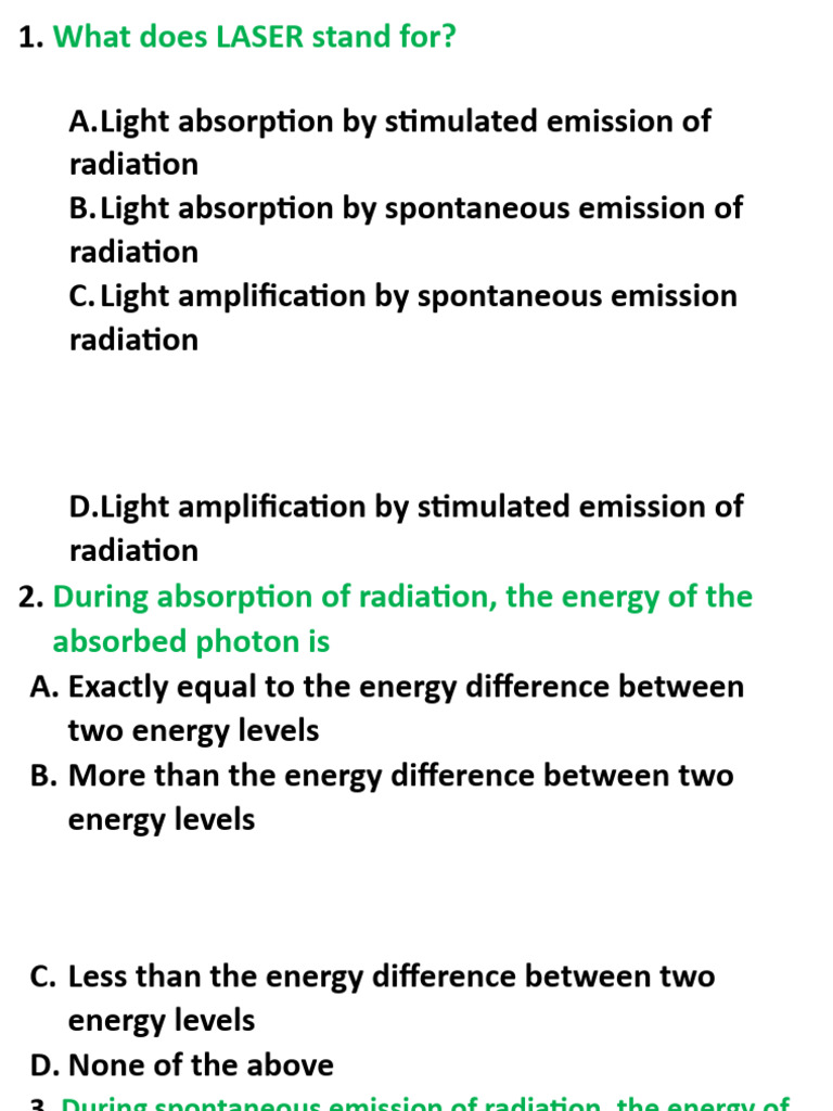 MCQ Unit II Phy110 | PDF | Laser | Emission Spectrum
