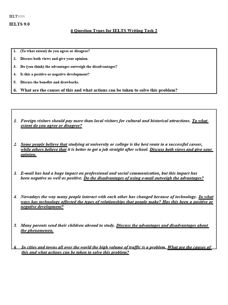 6 Question Types For IELTS Writing Task 2 | PDF | Tourism | Reason