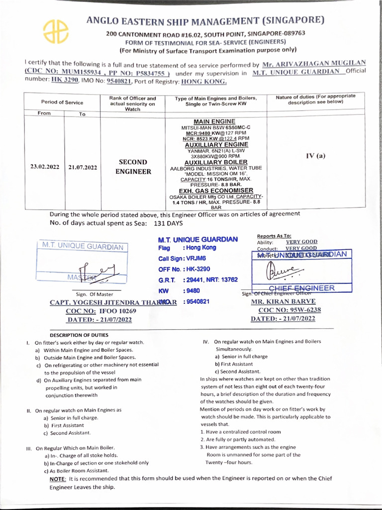 Sea Service Testimonials | PDF