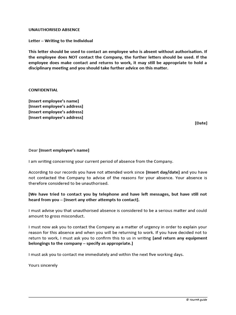 Letter - Unauthorised Absence | PDF