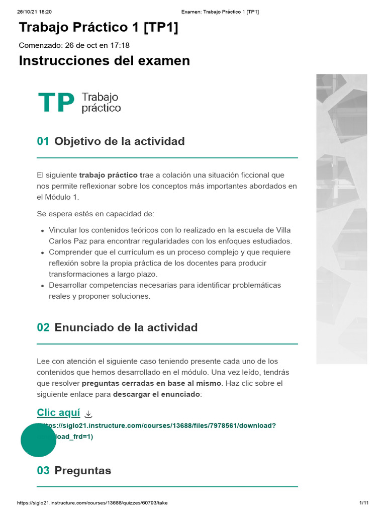 Examen - Trabajo Práctico 1 (TP1) | PDF | Plan de estudios | Enseñando