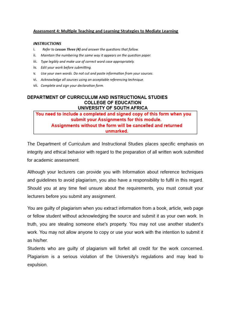 Assessment 4 | PDF | Plagiarism | Learning