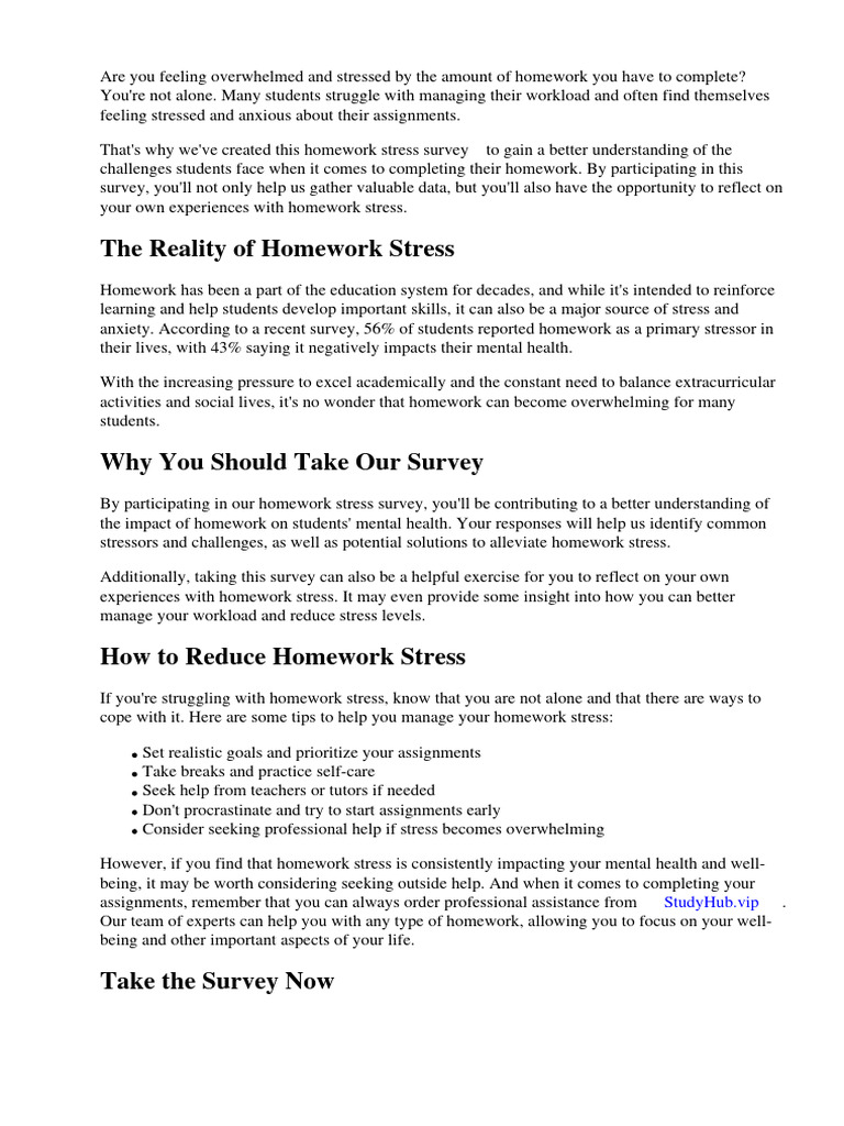 Homework Stress Survey | Download Free PDF | Homework | Stress (Biology)