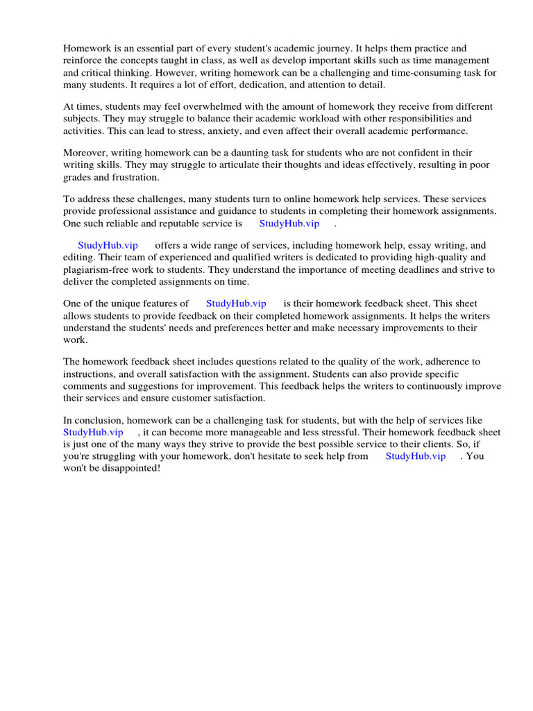 Homework Feedback Sheet | PDF | Teachers | Homework