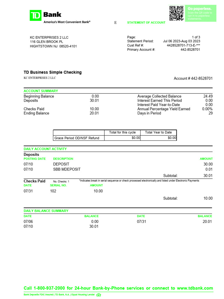 Statement 2023 08 03 | PDF | Banks | Overdraft