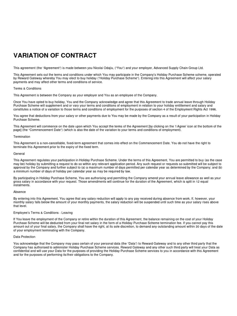 Variation of Contract | PDF | Salary | Damages