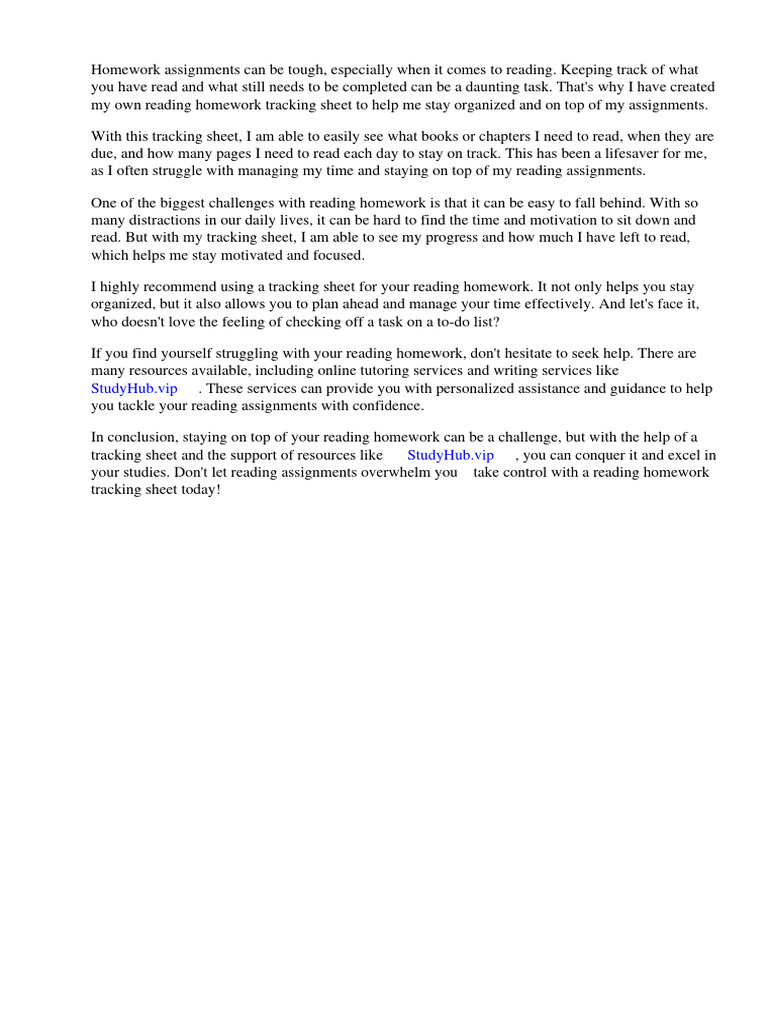 My Reading Homework Tracking Sheet | PDF | Reading Comprehension | Books