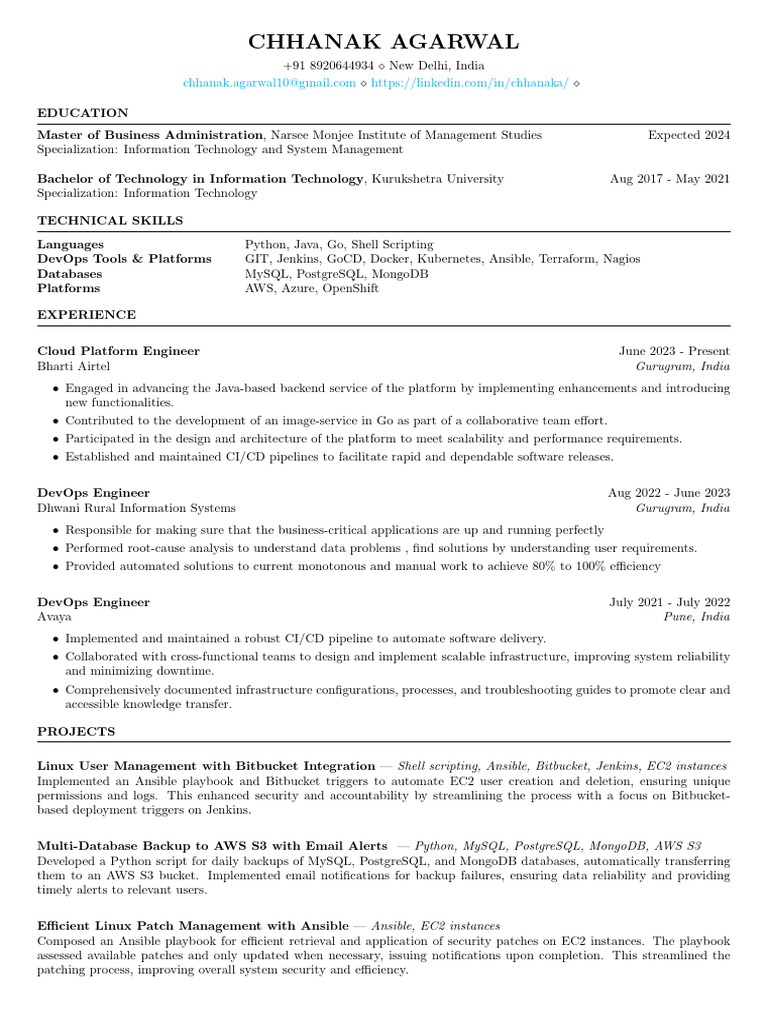 Chhanak Agarwal Resume | PDF | Postgre Sql | My Sql