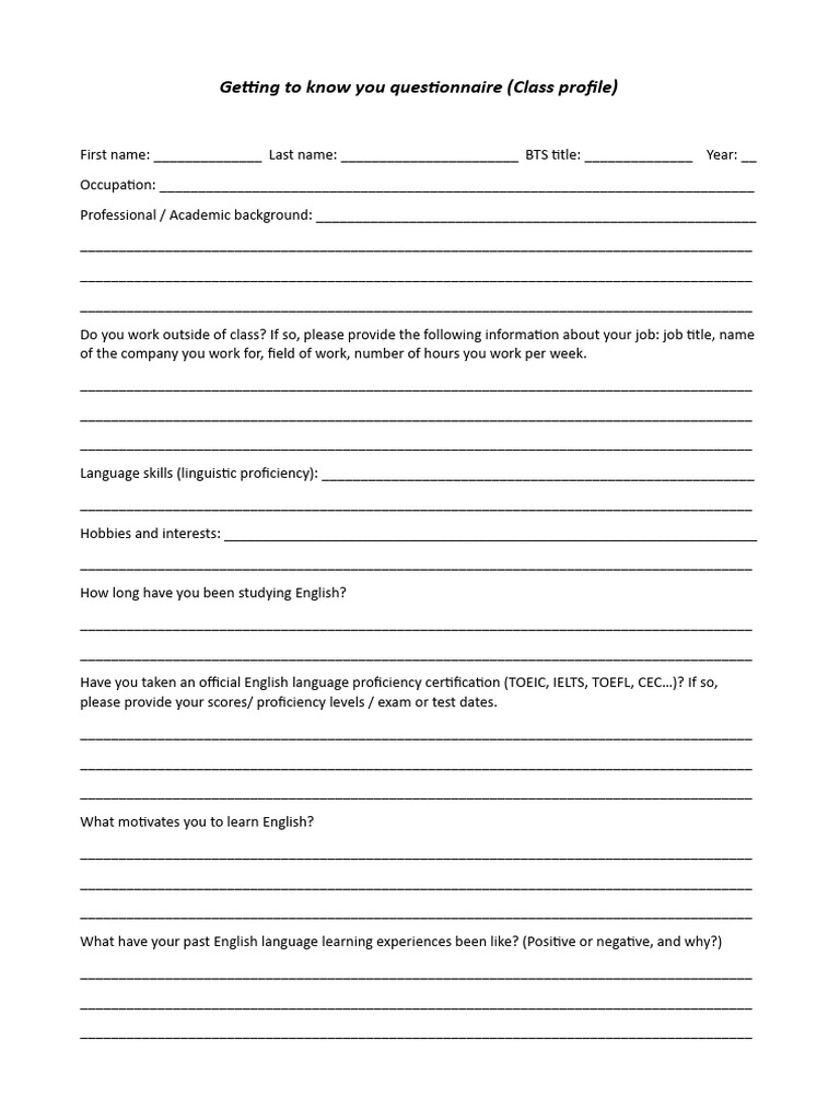 Student Questionnaire | PDF | English Language | Test Of English As A ...