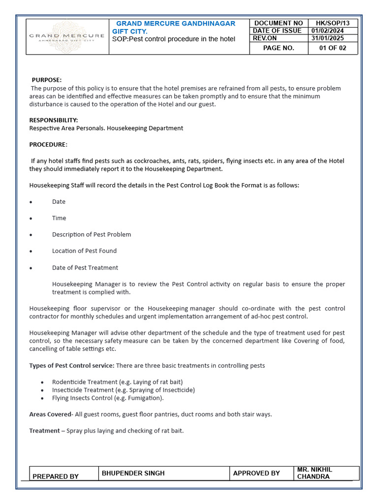 Pest Control Sop | PDF | Pest Control | Pest (Organism)
