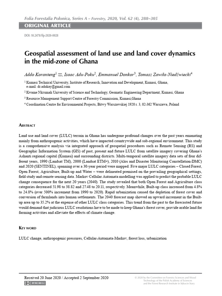 Geospatial assessment of land use and land cover dynamics in the mid-zone of Ghana | PDF ...