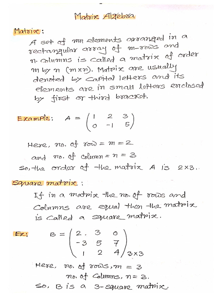 Matrix Algebra Lecture Sheet | PDF