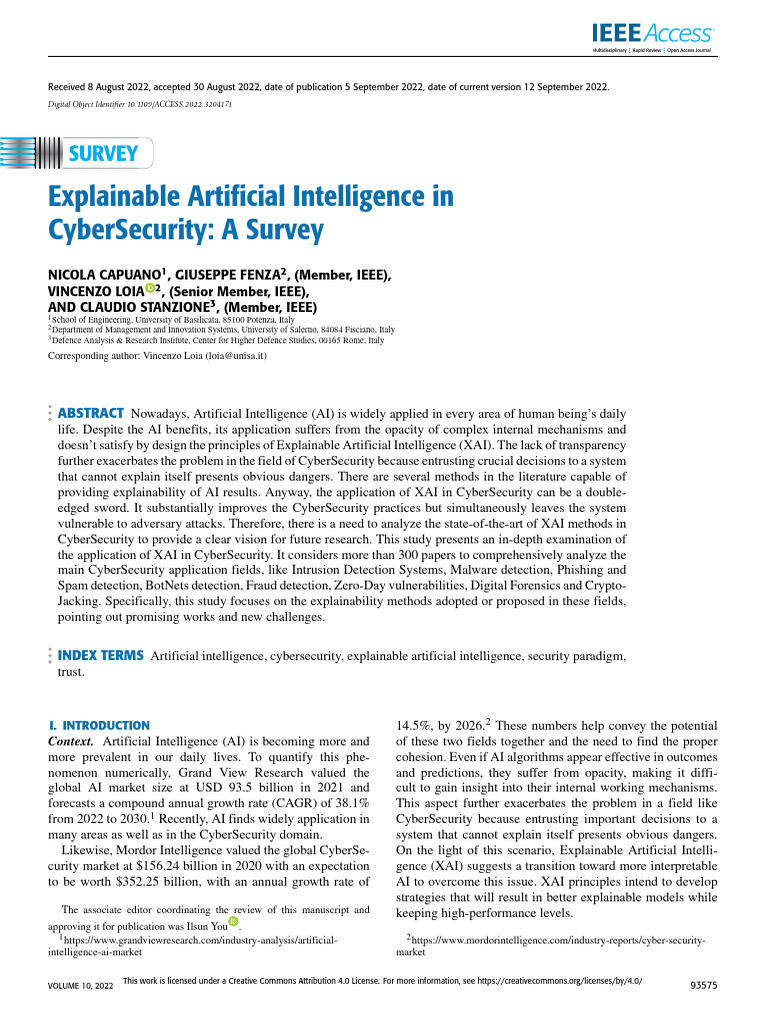 Explainable Artificial Intelligence In Cybersecurity A Survey Pdf