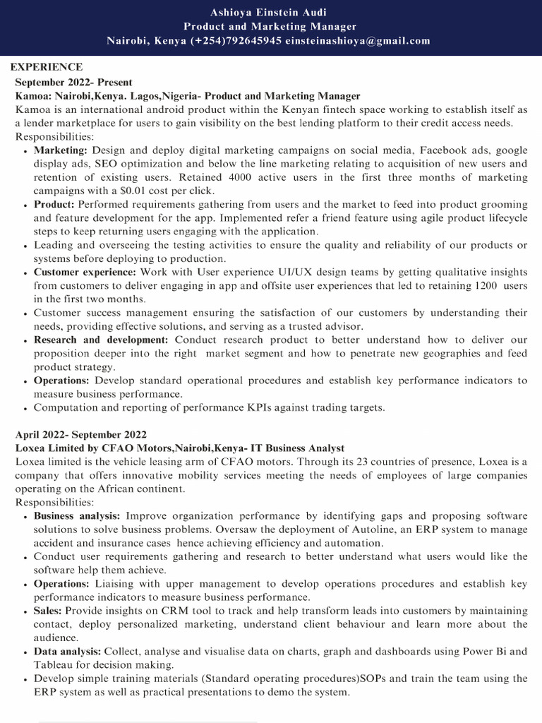 Ashioya Einstein Audi Resume | PDF