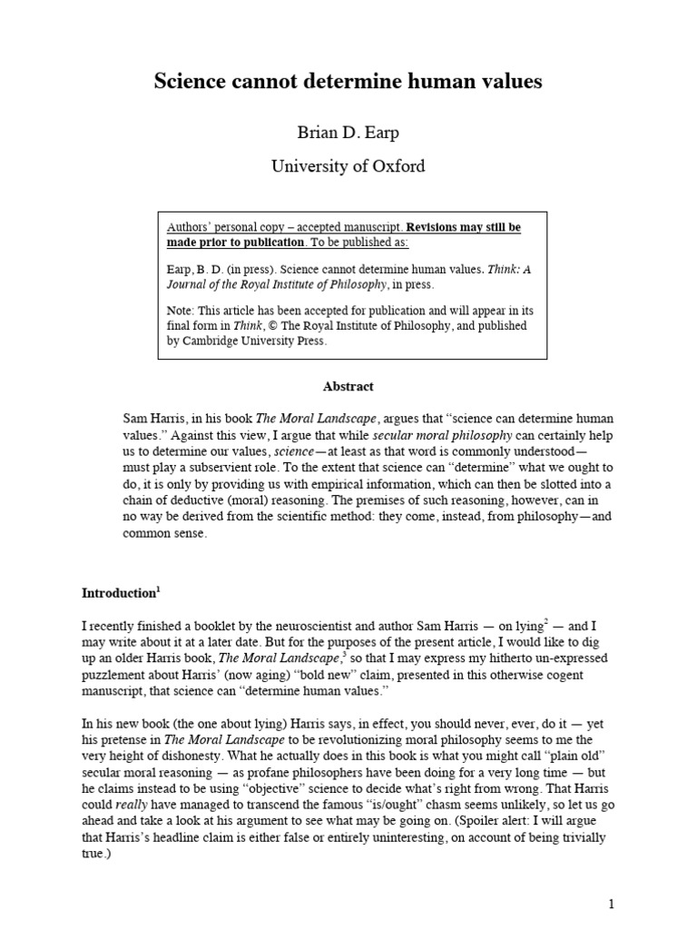 Science Cannot Determine Human Values-Libre | PDF | Science | Consciousness