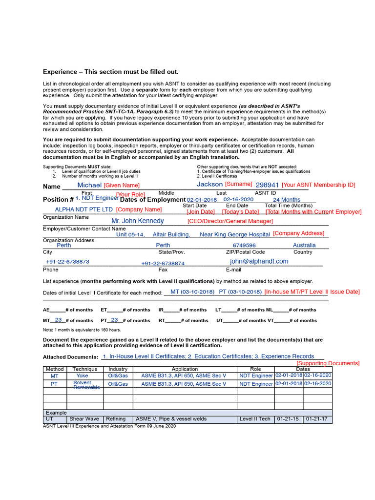 Experience Form (Sample) | PDF | Nondestructive Testing