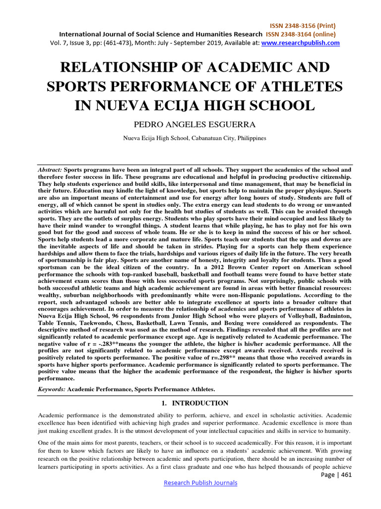 Academic vs. Sports Performance in Athletes | PDF | Mean | Student's T Test