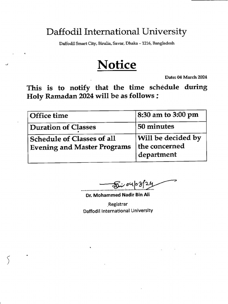 Notice On Time Schedule During Holy Ramadan 2024 7bc0644d9d | PDF