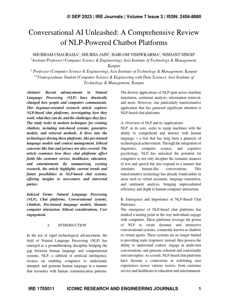 Conversational AI Unleashed: A Comprehensive Review of NLP-Powered Chatbot Platforms | PDF ...