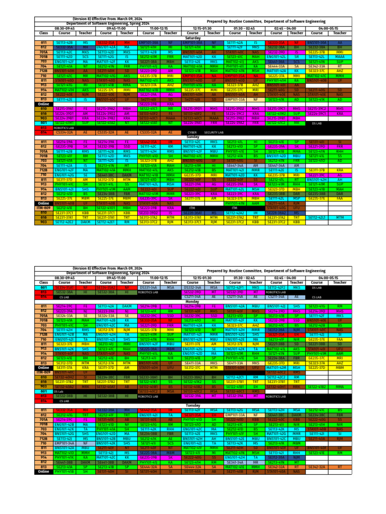 Spring 2024 Software Engineering Schedule | PDF