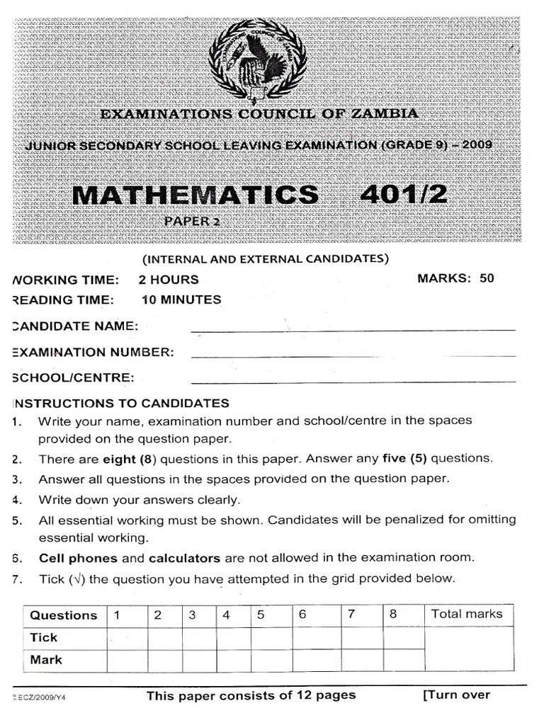 g9 Maths p2 2009 | PDF