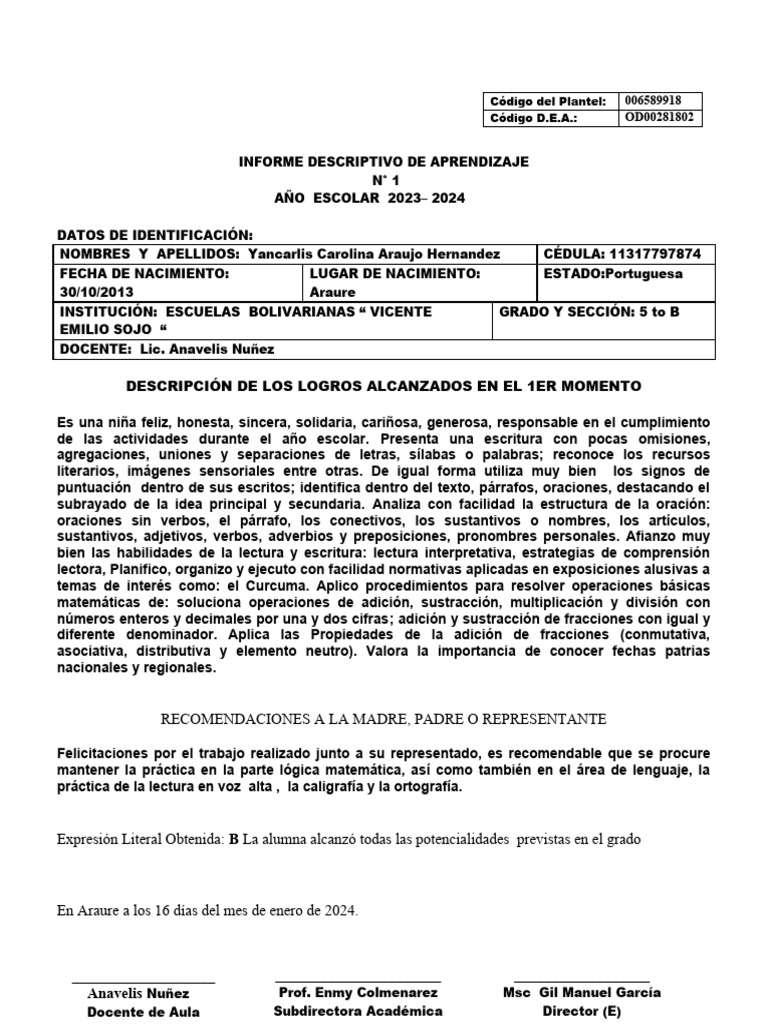 Ebves 1 Formato Boleta Descriptiva n 1 23-24 | PDF | Puntuación | Lingüística