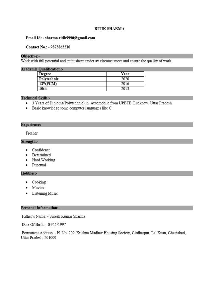 Ritik Sharma Resume 2023 | PDF