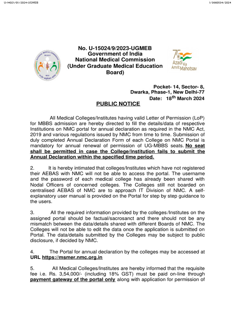 2024 03 18 Public Notice To Medical Colleges To Fill Details-Data On ...