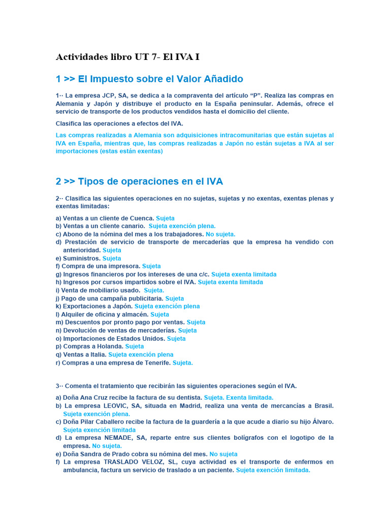 Actividades UT7-EL IVA I (realizado) | PDF | Factura | Impuesto al valor agregado