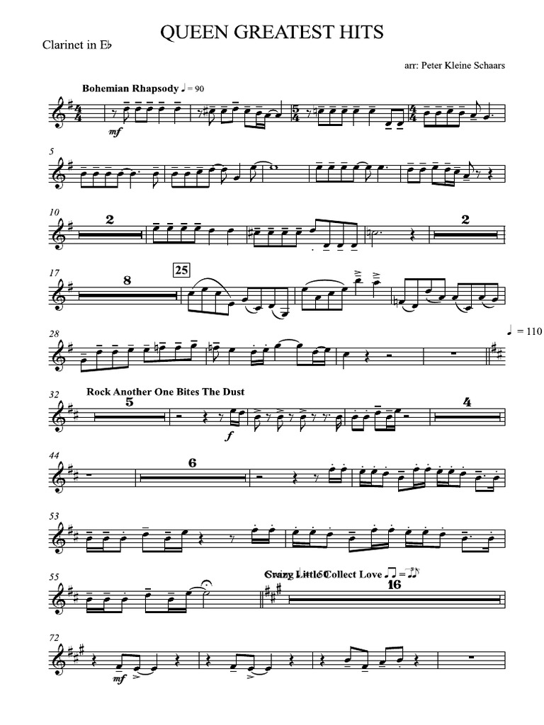 Queen Greatest Hits - Clarinet in Eb PDF | PDF