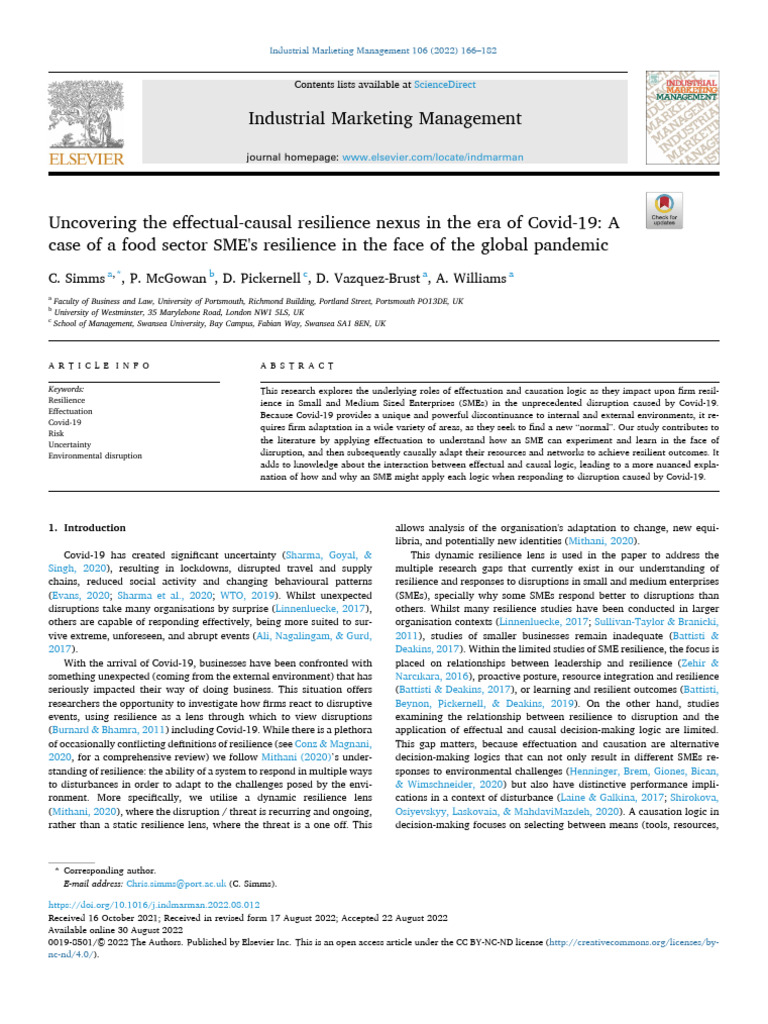 Uncovering The Effectual Causal Resilience Nexus in The Er - 2022 ...