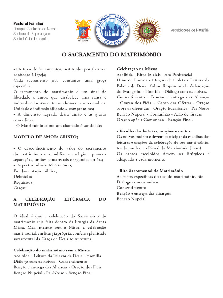 Sacramentos: O Matrimônio e sua Liturgia | PDF | Oração | Eucaristia