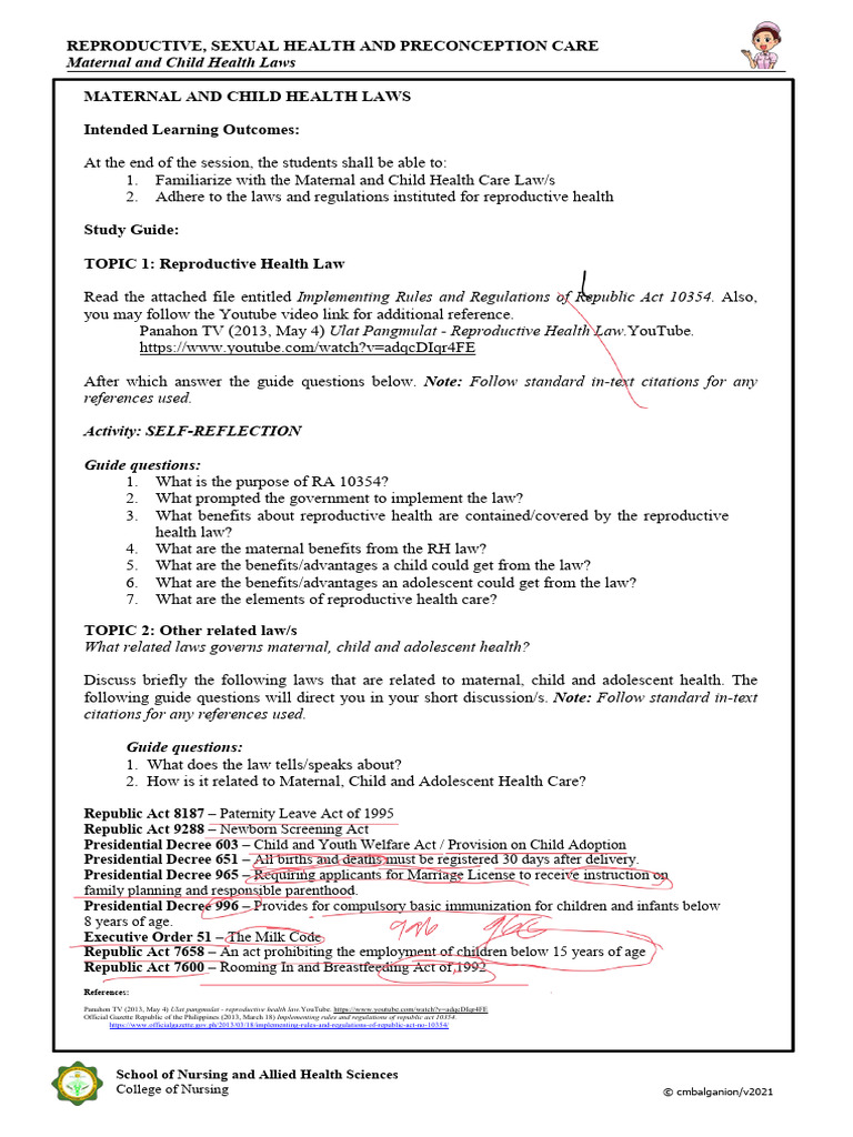 Maternal and Child Health Laws - Study Guide (1) 2 | PDF | Family ...