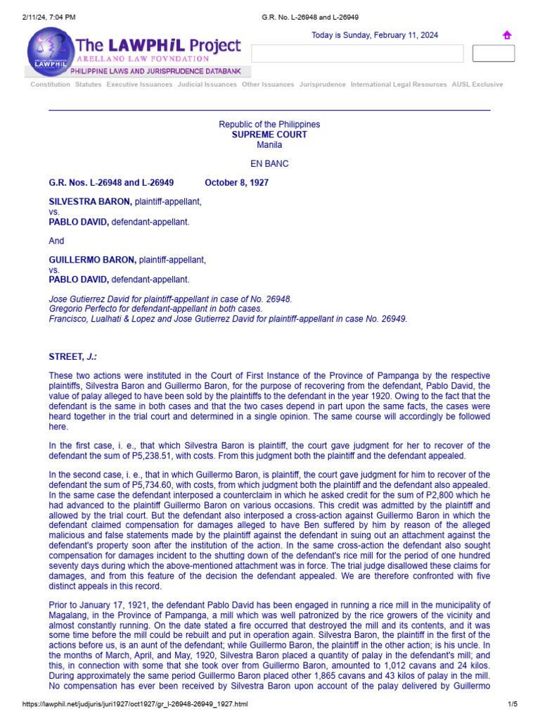 1927 Supreme Court Case: Baron vs. David | PDF | Complaint | Lawsuit