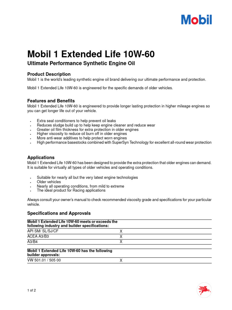 Momobil 1 Extended Life 10w-60 | PDF | Motor Oil | Oils