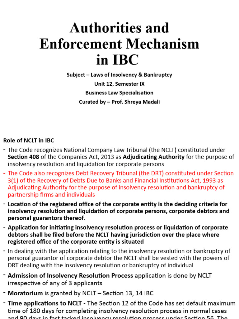 Unit 12 - Authorities Under IBC | PDF | Bankruptcy | Liquidation
