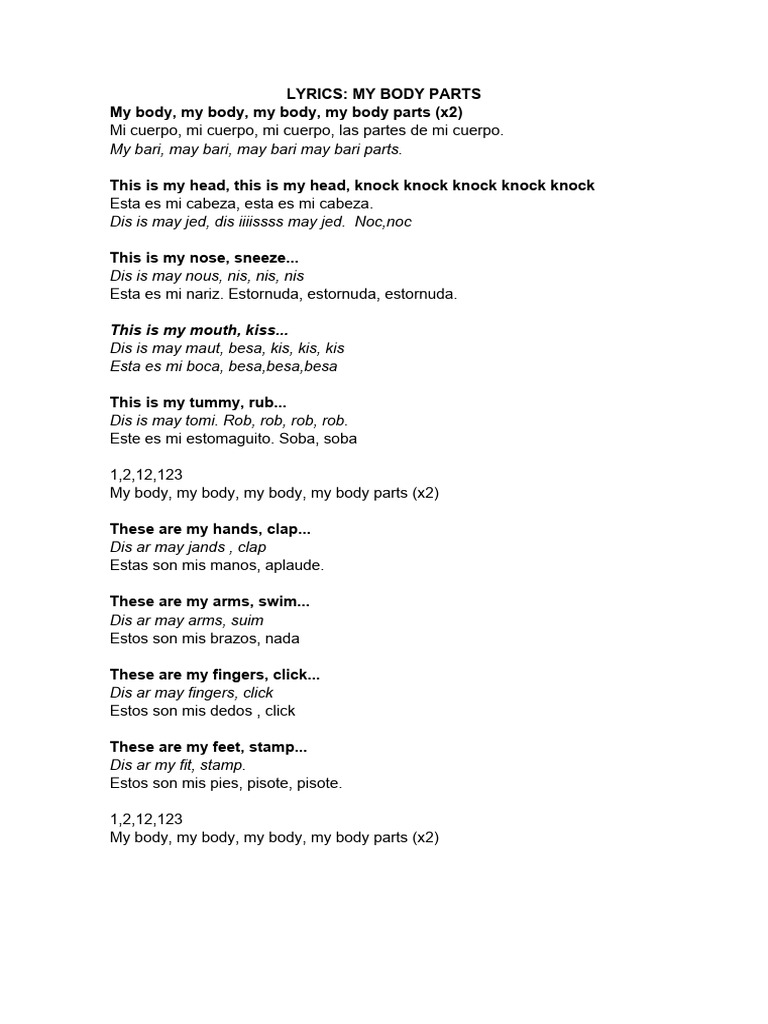 My Body Song 2nd Grade | PDF