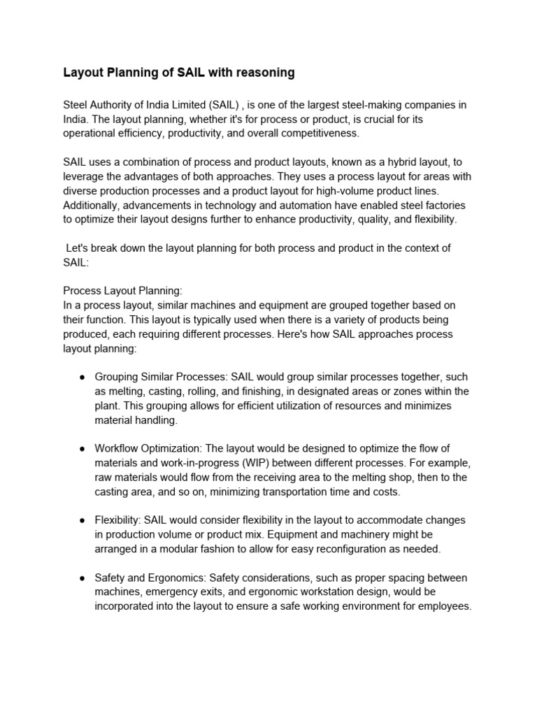 Layout Planning of SAIL & Innovative Practices | PDF | Lean ...