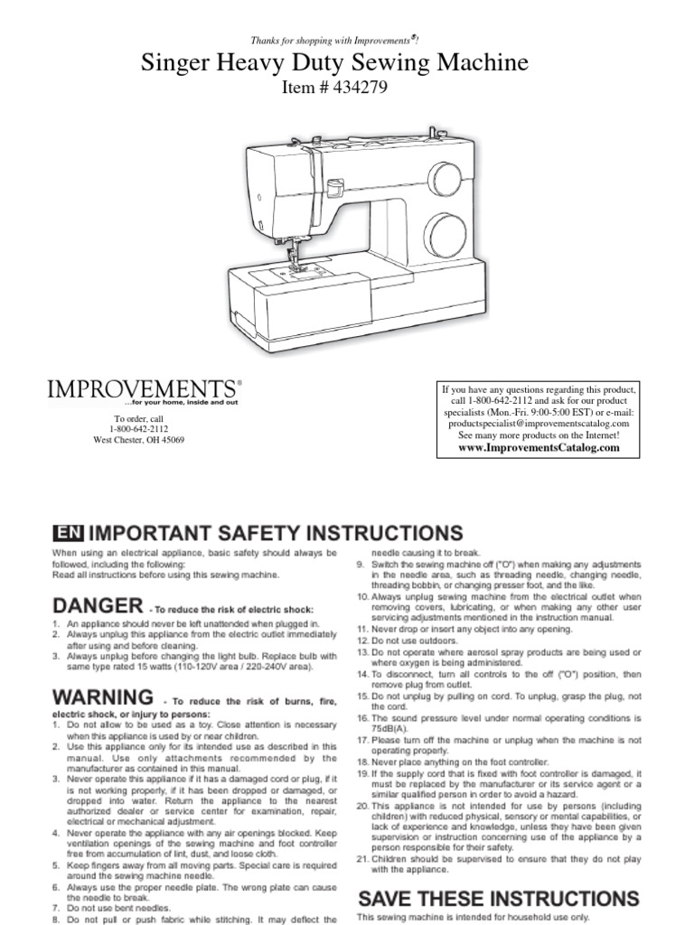 Singer Heavy Duty Sewing Machine Instruction Manual | PDF | Sewing Machine | Ac Power Plugs And ...