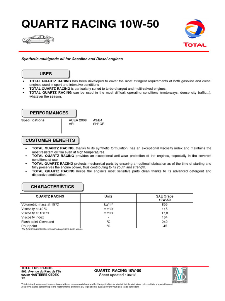 Quartz Racing 10W50 Eng | PDF | Chemical Substances | Liquids