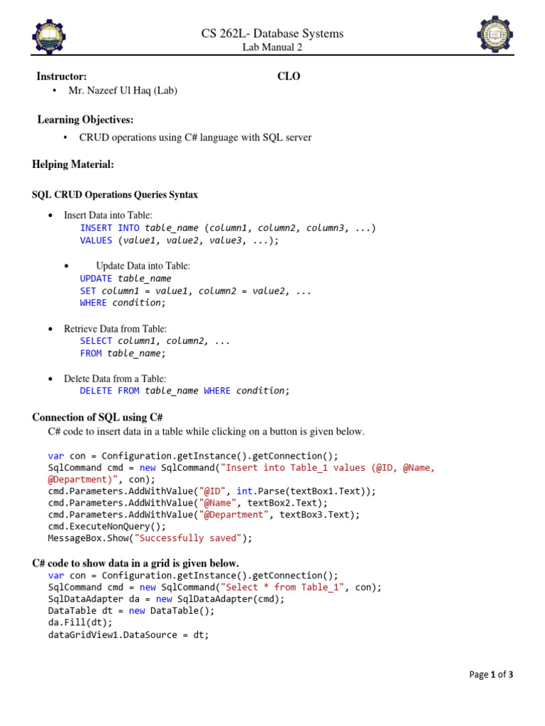 Lab Manual Week02 | PDF | C Sharp (Programming Language) | Computer Programming