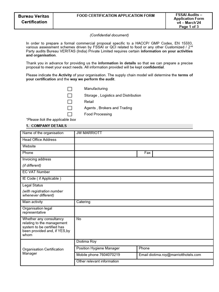FSSAI Audit Application Form-v4.1-March'24 1 | PDF | Audit | Certification