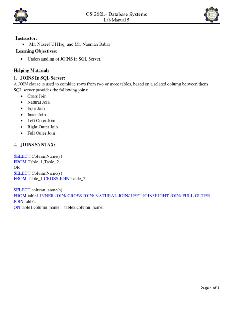 Lab Manual Week 05 | PDF | Databases | Sql